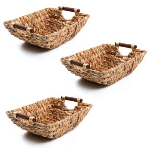 trademark innovations 15" hyacinth & wood handled basket (set of 3)