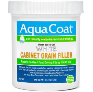 aqua coat water based white cabinet wood grain filler gel, fast drying, low odor white wood filler, premium cabinet grain filler for upgrades, repairs & restorations. (pint)