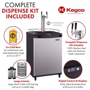 Kegco Keg Dispenser, Two Faucet, Stainless Steel