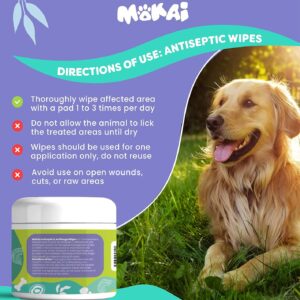 MOKAI Antiseptic Wipes for Dogs Cats and Horses | Dog Chlorhexidine Wipes with Ketoconazole Dermatological Pads Hot Spots Itchy Paws Skin Rashes