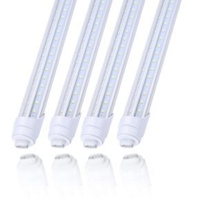 4pack r17d v shaped rotatable 2pin base 8 foot led bulbs double row 65w,need bypass ballast,replace 150w fluorescent shop lights dual-ended power, cold white 6000k,clear cover, ac 90-277v