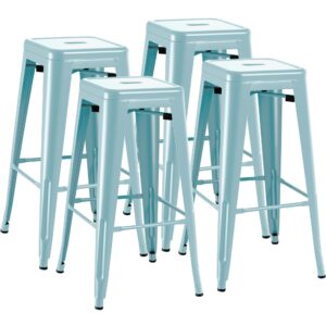 furmax 30 inches metal bar stools bar height high backless stools indoor outdoor stackable kitchen stools set of 4 (blue)