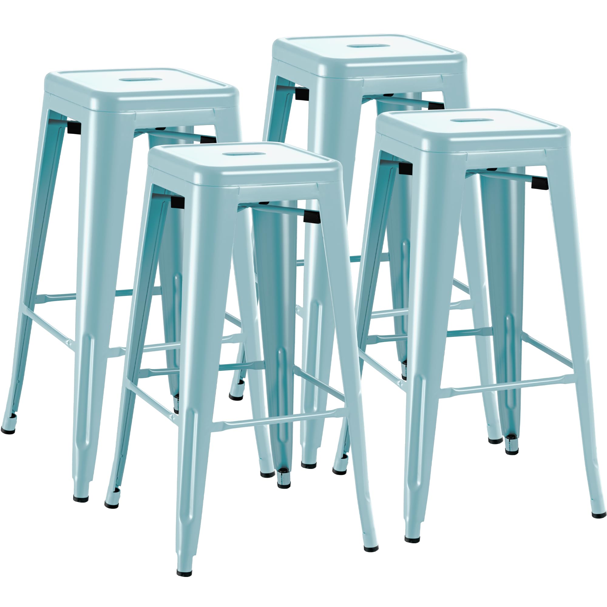 Furmax 30 Inches Metal Bar Stools Bar Height High Backless Stools Indoor Outdoor Stackable Kitchen Stools Set of 4 (Blue)