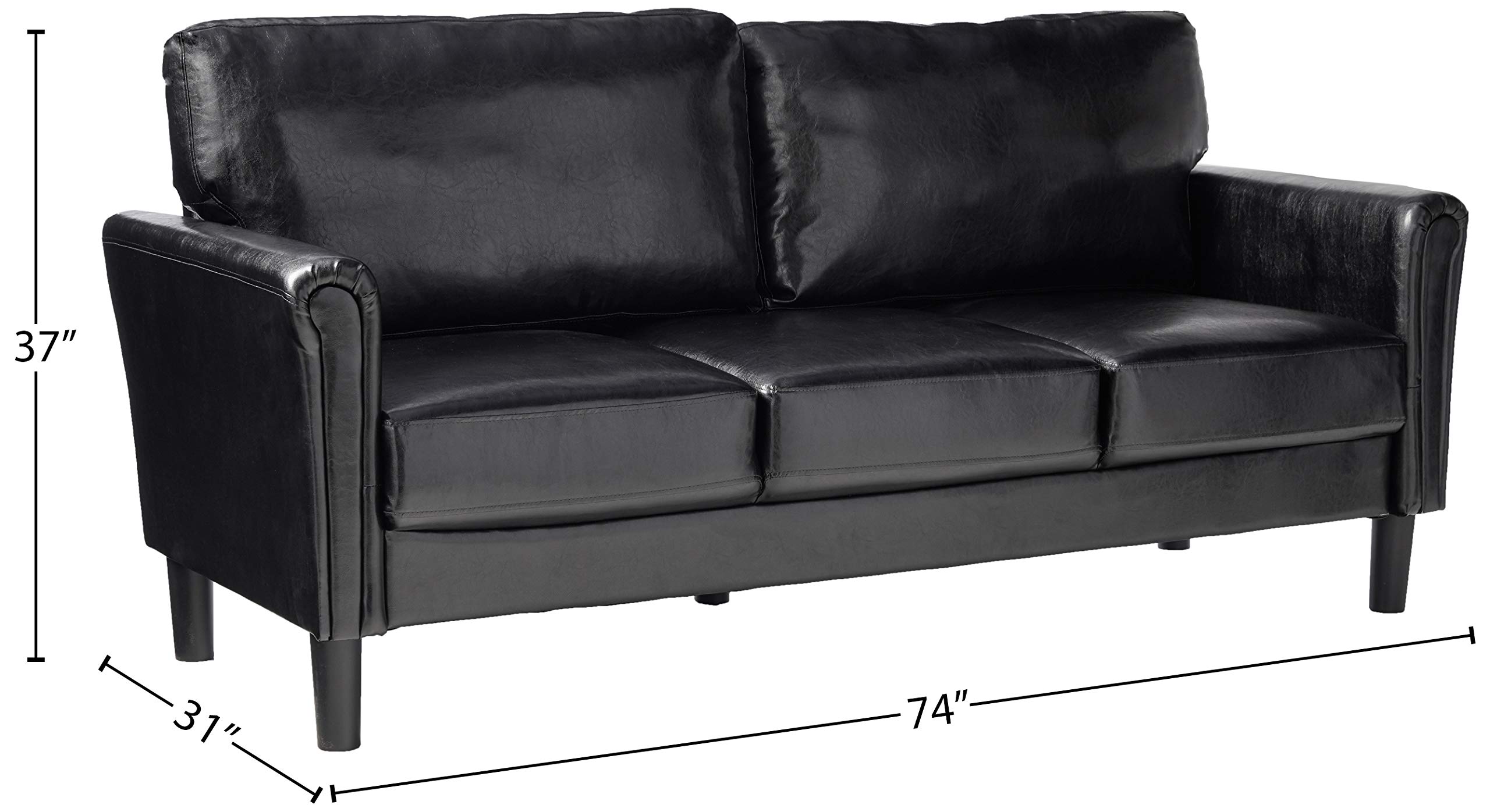 Flash Furniture Bari Upholstered Sofa in Black LeatherSoft