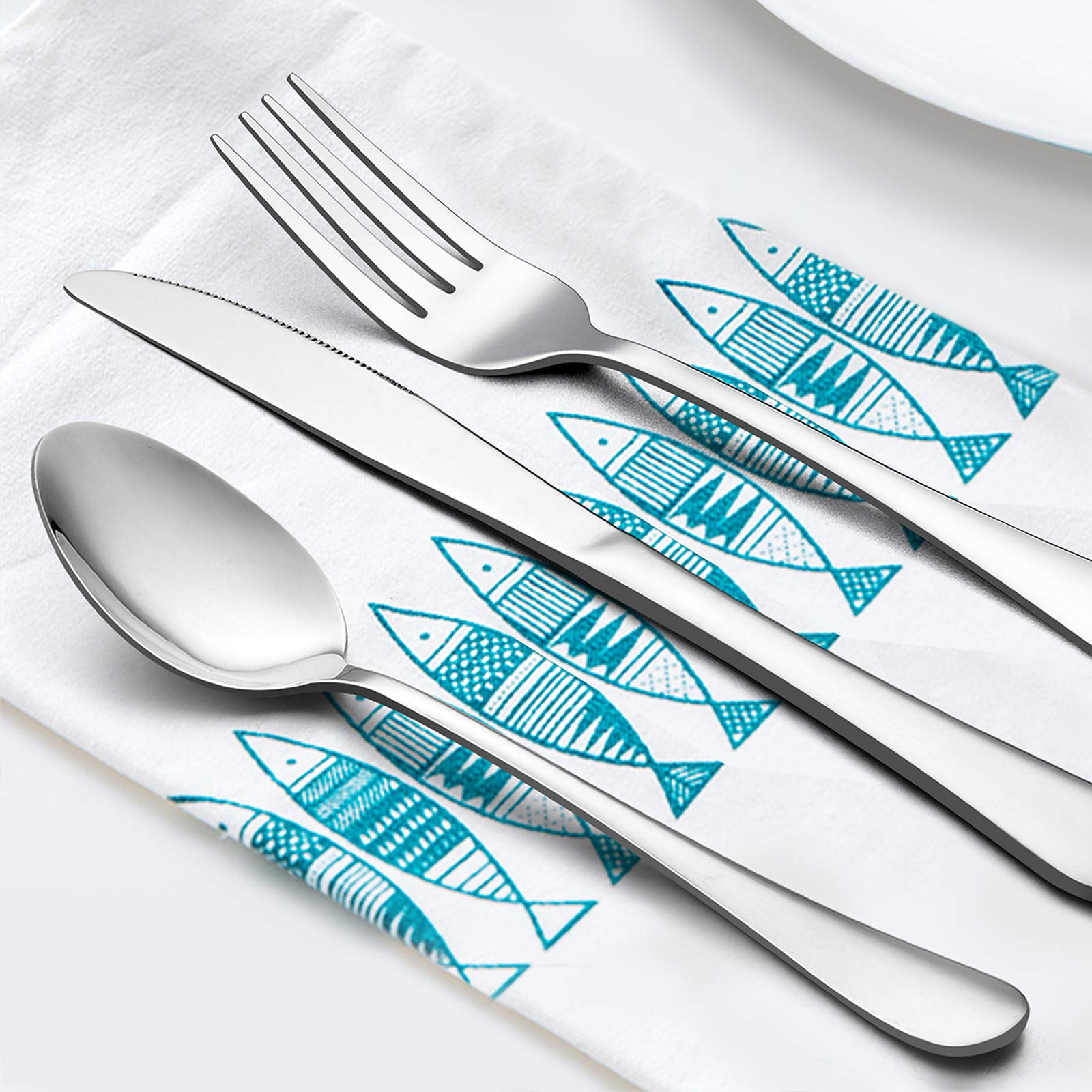 LIANYU 10 Piece Silverware Flatware Set for 2, Stainless Steel Cutlery Eating Utensils, Mirror Finished, Dishwasher Safe