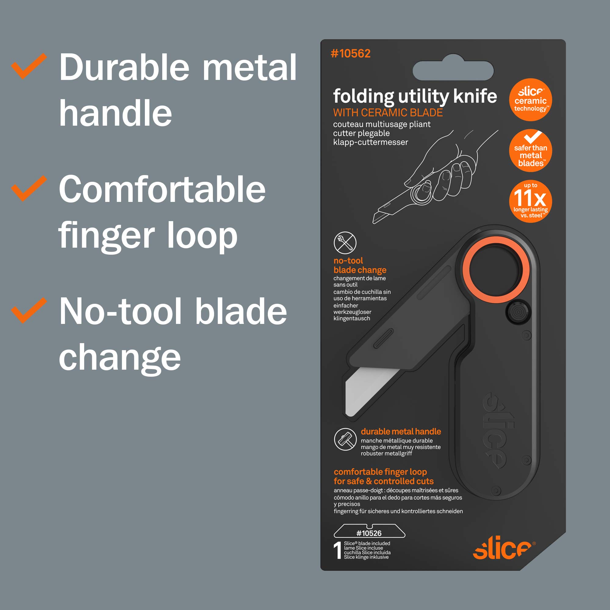 Slice 10562 Utility Knife, Finger Friendly cutter, Finger Loop Grip, 1 Knife