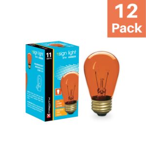 Incandescent S14 Edison Light Bulb, String Light Replacement, E26 Medium Base, 130V, Amber (12 Pack)