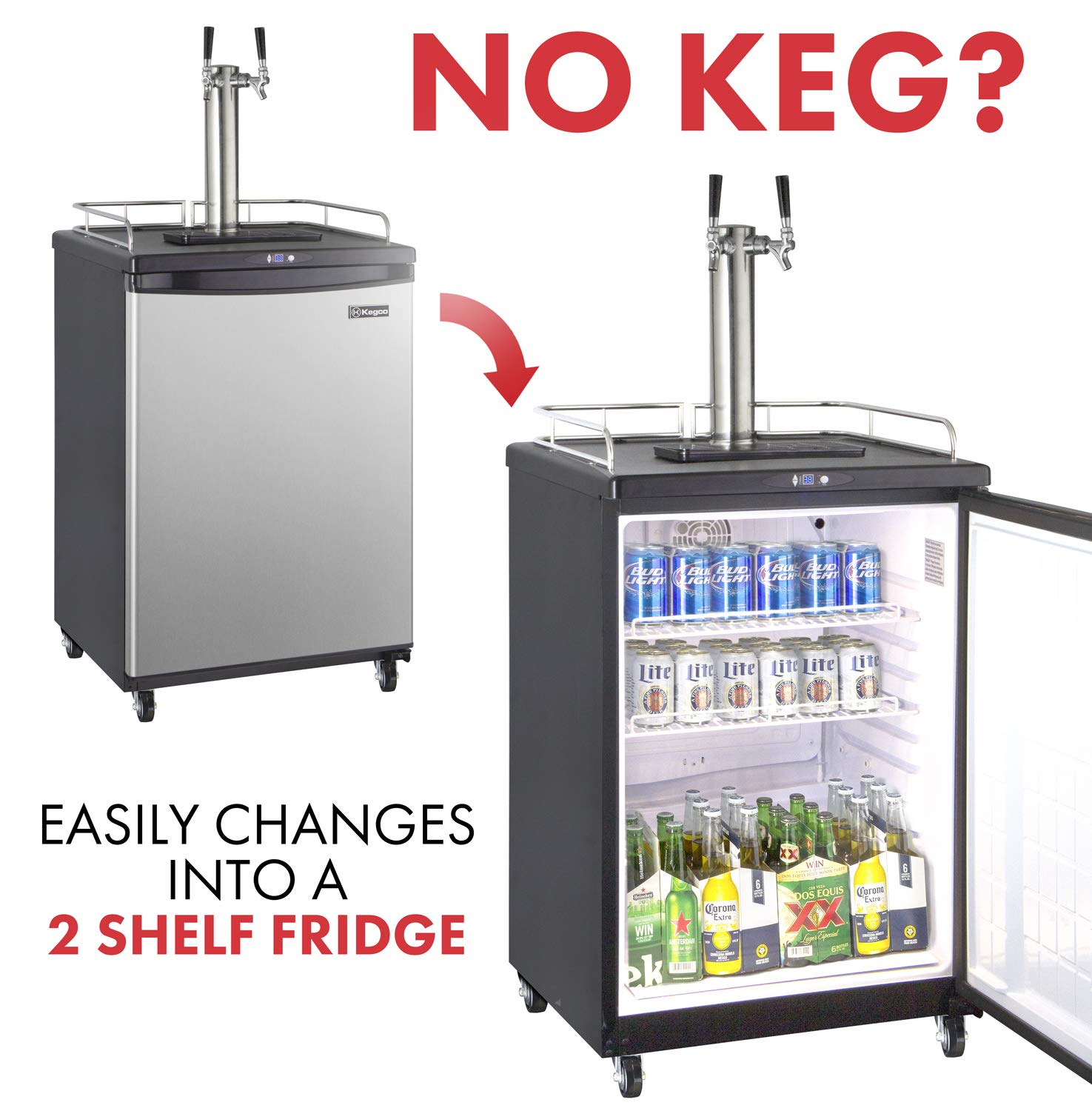 Kegco Keg Dispenser, Two Faucet, Stainless Steel