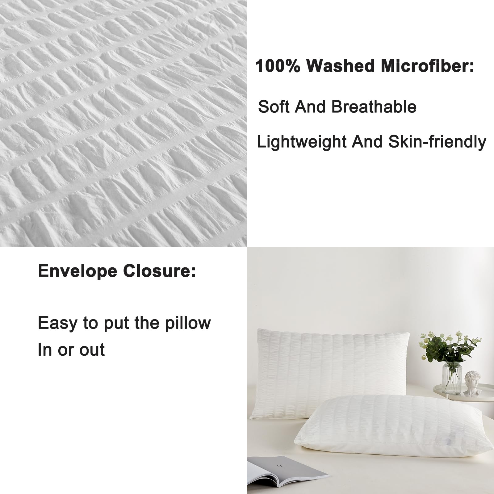 DuShow Queen Duvet Cover White,3 Pieces Seersucker Duvet Cover Set,Soft Breathable Textured Bedding Set,White Queen Comforter Cover Set for All Season