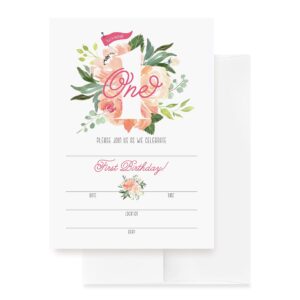 bliss collections invitations with envelopes for all occasions, invites perfect for: weddings, bridal showers, engagement, birthday party or special event, pack of 25 5x7 cards - pink floral