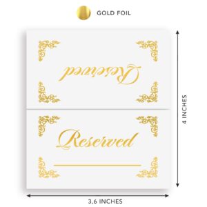 Reserved Table Sign Gold - 20 Pack - Gold Foil Hot Stamp, Reserved Signs Wedding, VIP Place Cards, Double Sides, Place Cards Double Sides (Reserved Cards 6)