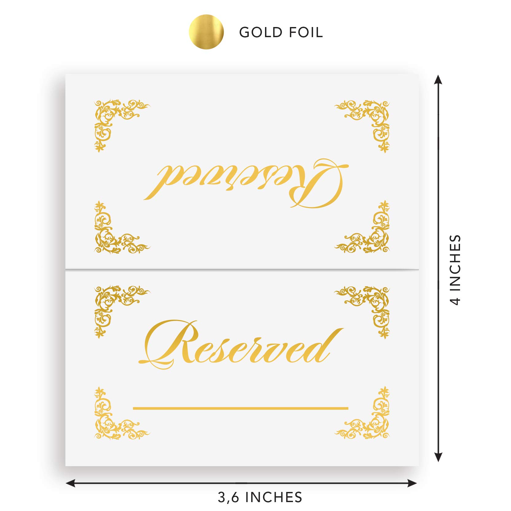 Reserved Table Sign Gold - 20 Pack - Gold Foil Hot Stamp, Reserved Signs Wedding, VIP Place Cards, Double Sides, Place Cards Double Sides (Reserved Cards 6)