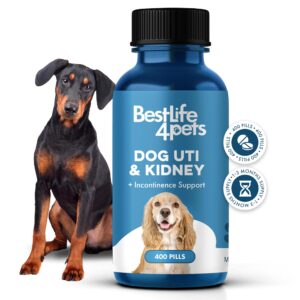 dog uti treatment, bladder & kidney support - natural incontinence and bladder control for dogs reduces urinary tract infections, flush out kidney stones & improves dog kidney health - 400 tiny pills