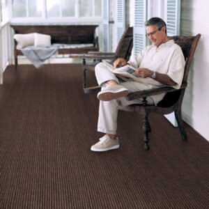 House, Home and More Indoor Outdoor Double-Ribbed Carpet with Skid-Resistant Rubber Backing - Bittersweet Brown - 6 Feet X 20 Feet