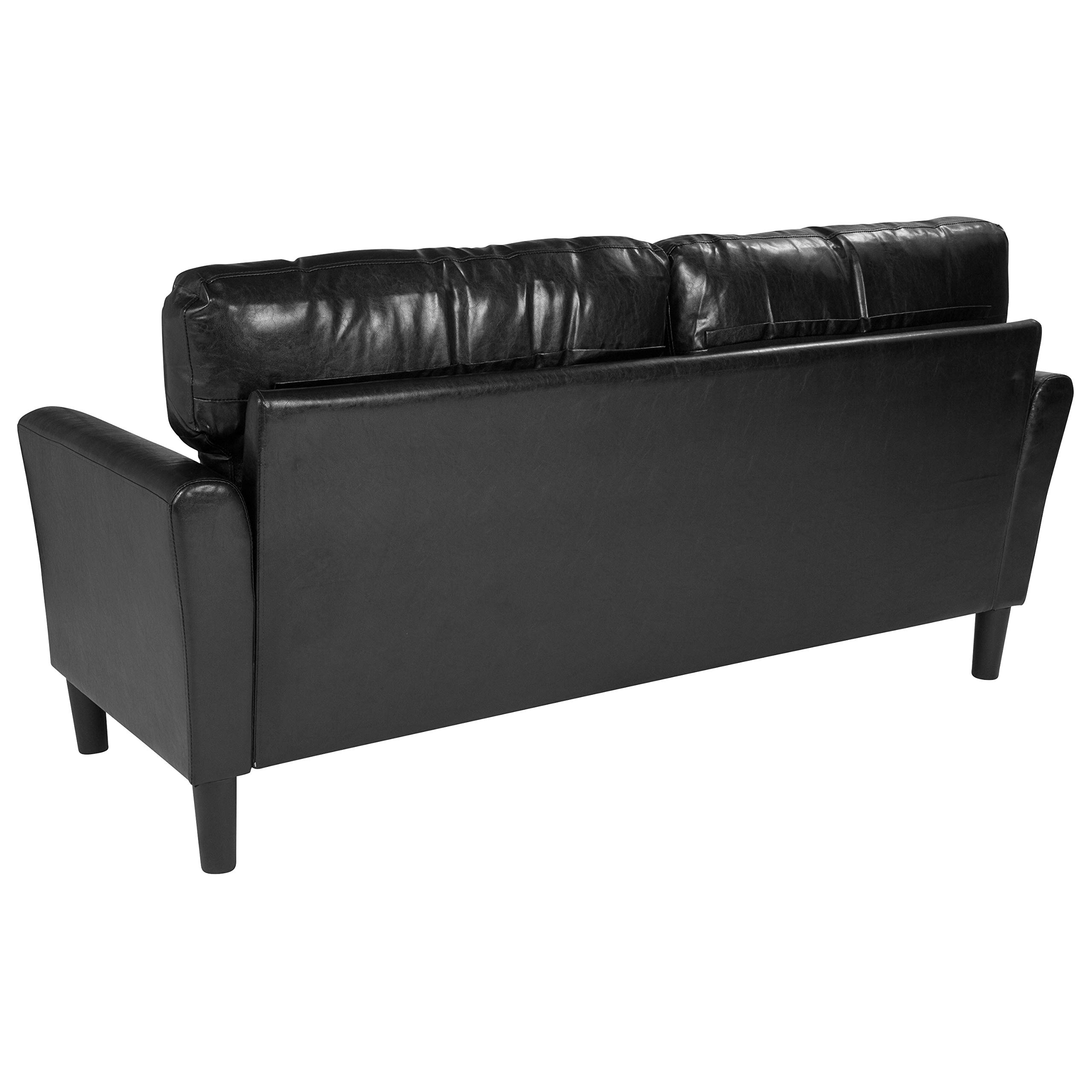 Flash Furniture Bari Upholstered Sofa in Black LeatherSoft