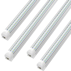 (pack of 4) linkable led utility shop lights for garage, 6ft, 60w, led tube ceiling light t8 integrated single fixture, 6000k, daylight 8000lm v shape, basement, offices, clear lens, plug and play