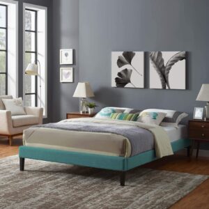 modway tessie upholstered king platform bed frame with wood slat support in teal