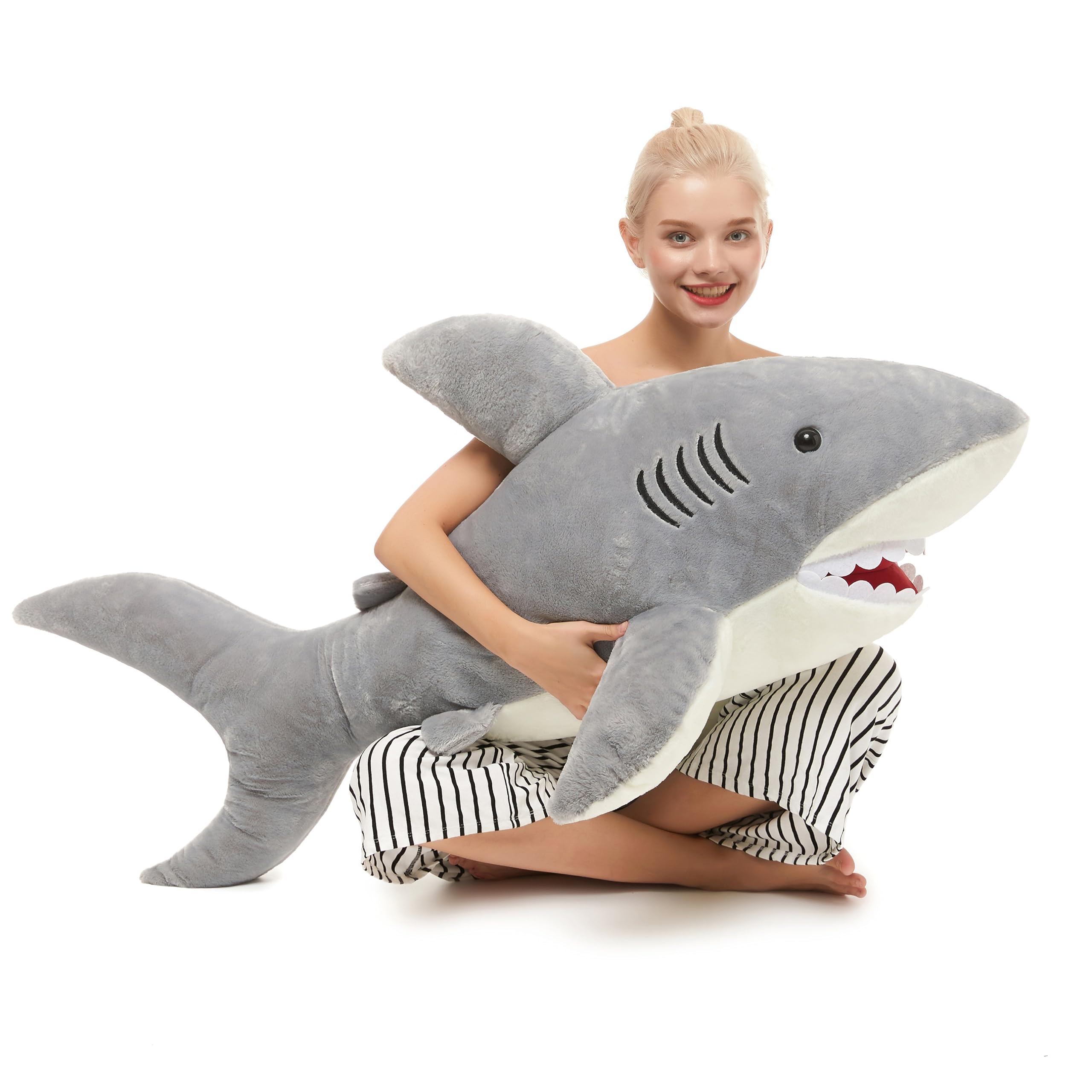 MorisMos Giant Shark Stuffed Animal 51", Giant Stuffed Shark Plush, 51 inch Large Shark Plush Pillow Toy Gift for Kids Girlfriend, Gray