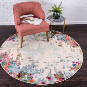 unique loom chromatic collection modern colorful & vibrant abstract area rug for any home décor, 6' 1" round, multi/blue