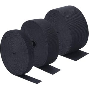 sunmns 3 rolls sewing stretch elastic band spool, 3/5, 1, 1-1/2 inch in width, 5.5 yards/roll (black)