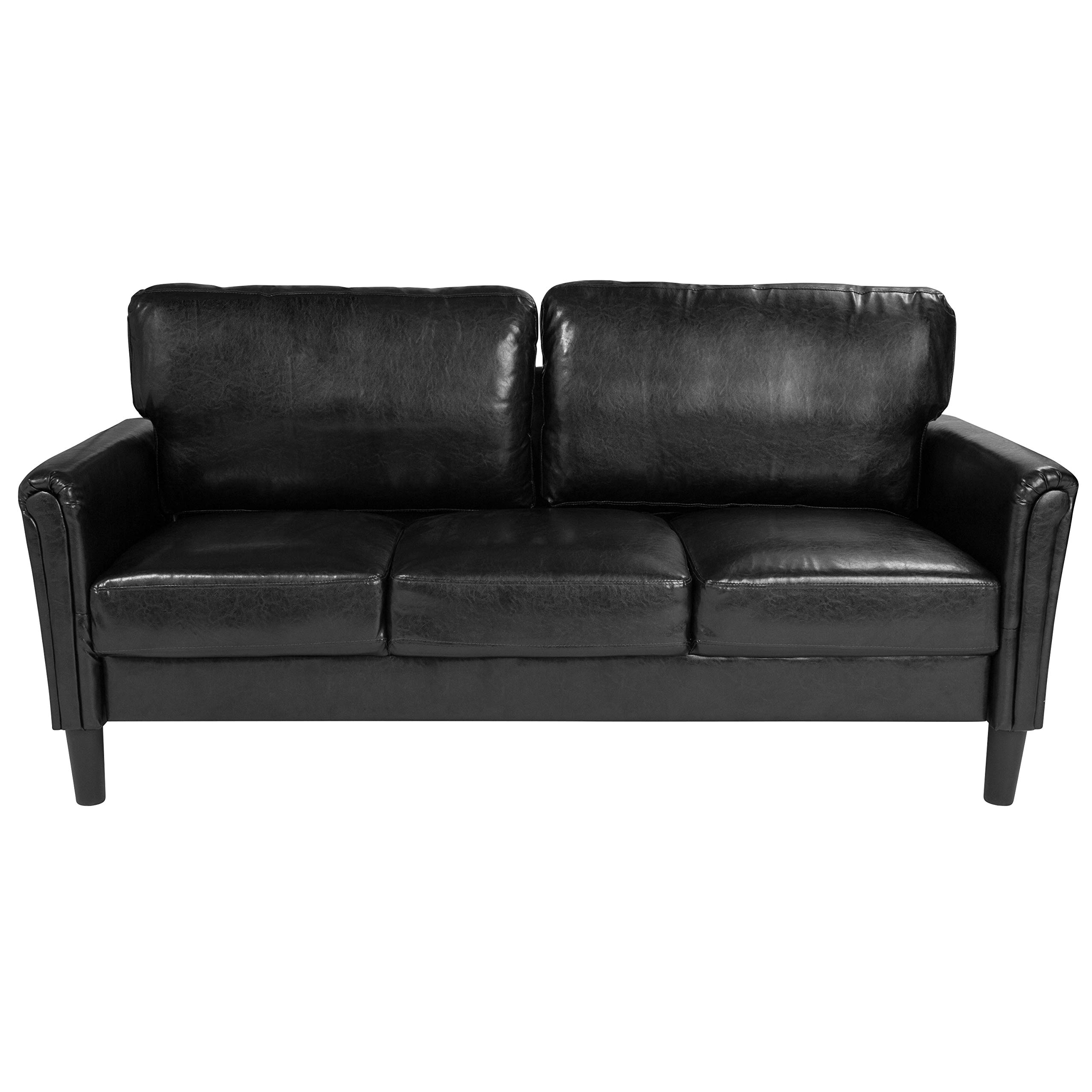 Flash Furniture Bari Upholstered Sofa in Black LeatherSoft