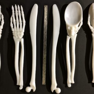 Skeleton Shaped Plastic Silverware Set Plasticware: Reusable, Dishwasher Safe, Non Toxic, Heavy Duty Forks Spoons & Knives (Place Setting for 6-18pcs Total)