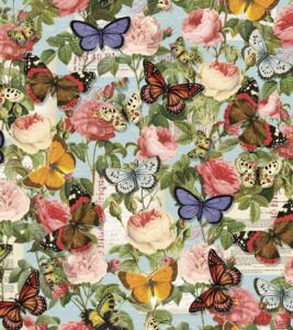 butterflies & roses cotton fabric, 1 yard precuts