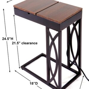 Leisure Space SeeTable - Stash with Device Stand, Charging Station, and Storage (Dark Brown Frame/Walnut Finish Table Top) - C Table/End Table/Side Table/Accent Table