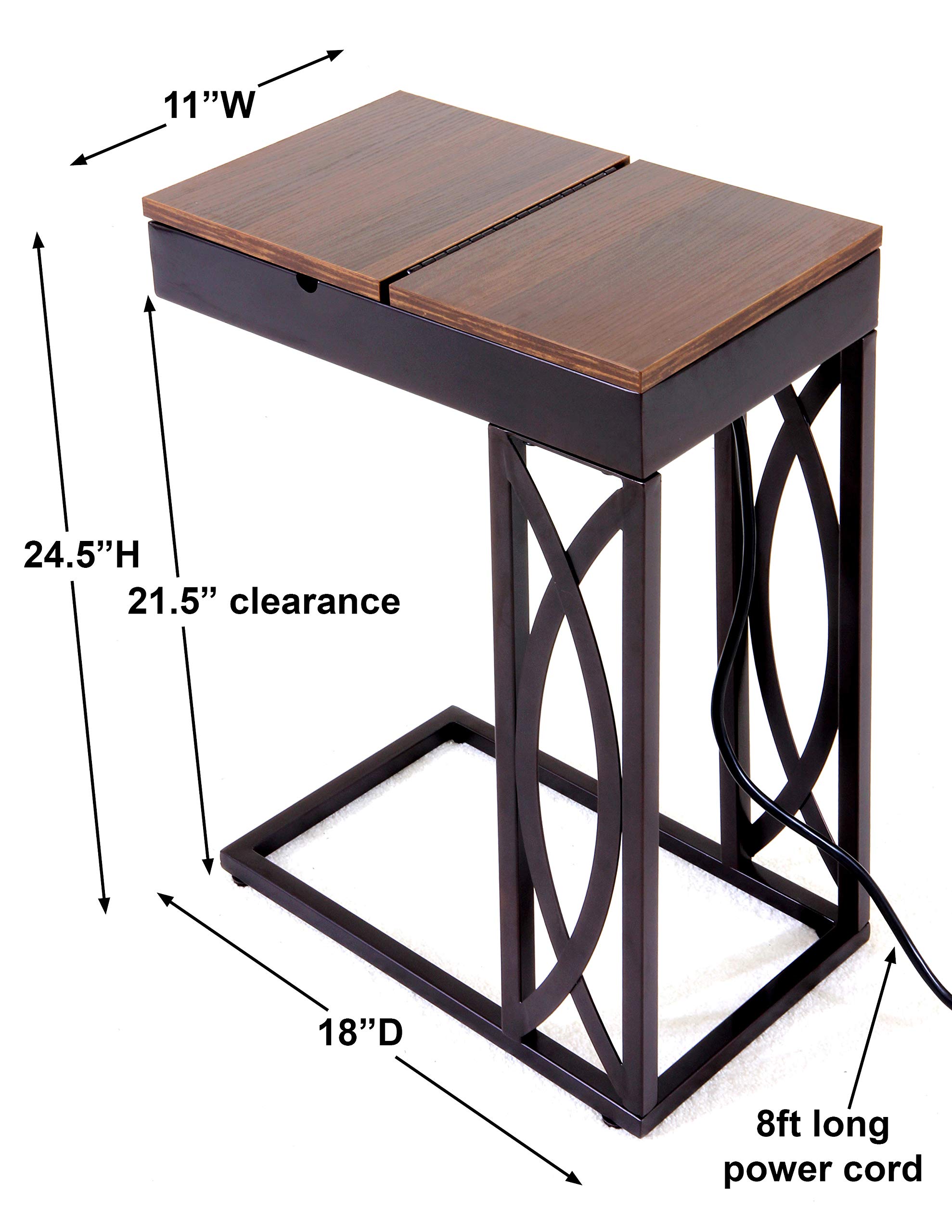 Leisure Space SeeTable - Stash with Device Stand, Charging Station, and Storage (Dark Brown Frame/Walnut Finish Table Top) - C Table/End Table/Side Table/Accent Table