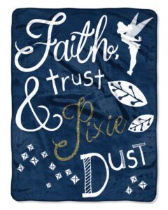 disney tinkerbell faith, trust and pixie dust fleece super plush throw blanket 46" x 60" (117cm x 152cm)