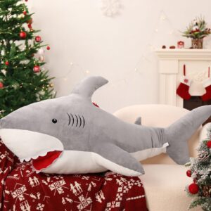 MorisMos Giant Shark Stuffed Animal 51", Giant Stuffed Shark Plush, 51 inch Large Shark Plush Pillow Toy Gift for Kids Girlfriend, Gray