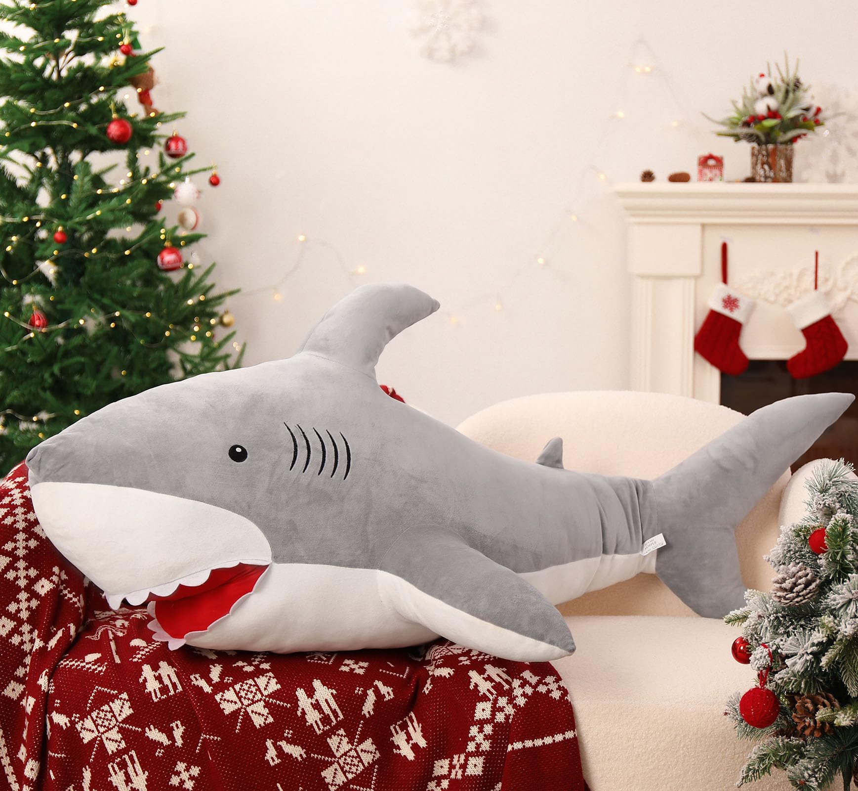 MorisMos Giant Shark Stuffed Animal 51", Giant Stuffed Shark Plush, 51 inch Large Shark Plush Pillow Toy Gift for Kids Girlfriend, Gray