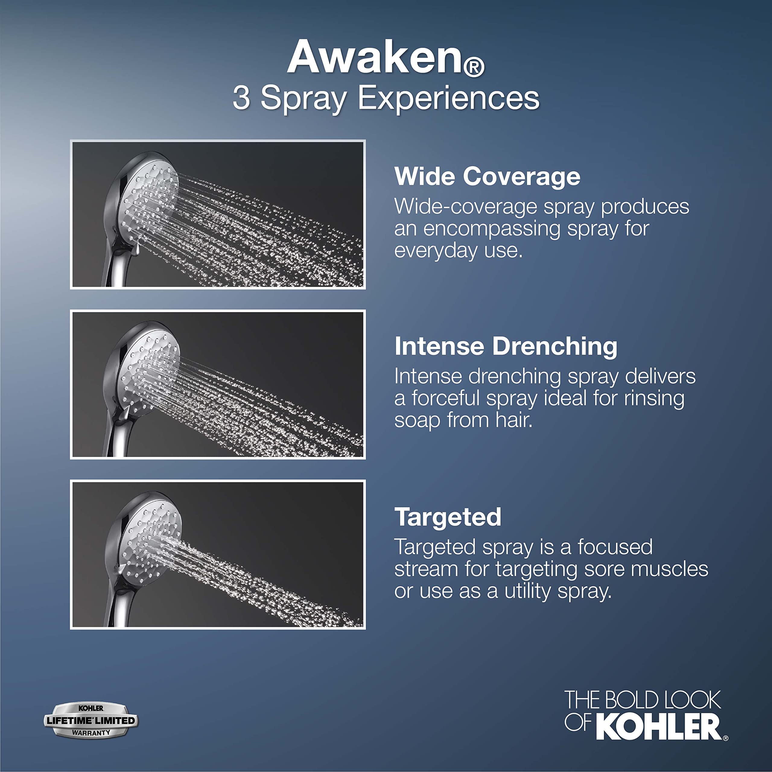 KOHLER 98361-G-CP Awaken G90 Multi-Function Handshower Kit, Handheld Shower Head with 24" Slidebar and 60" Hose, 1.75 GPM, Polished Chrome