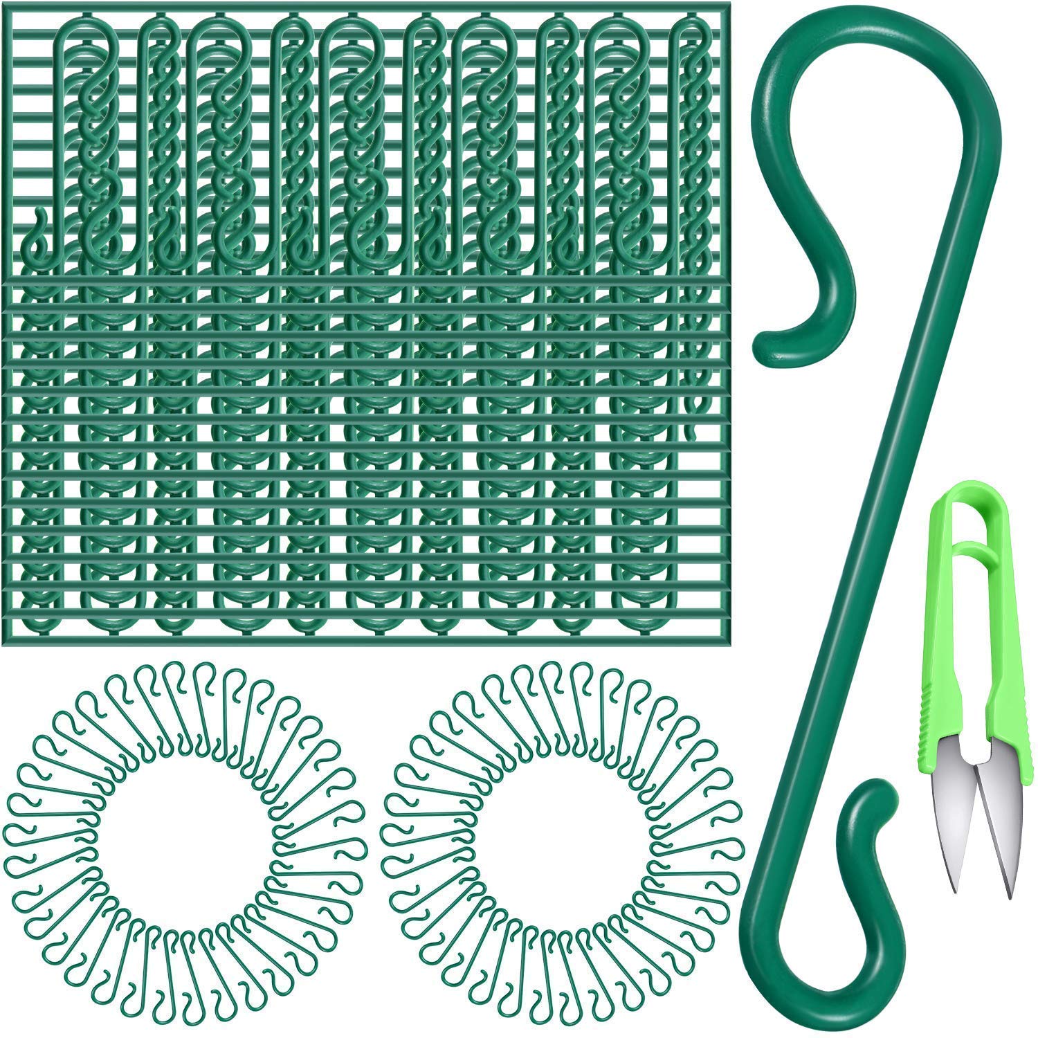 Frienda 300 Pcs Christmas Plastic Ornament Hooks with Scissors Green Ornament Hangers Mini S-Shaped Hooks for Xmas Tree Ball Home Decoration