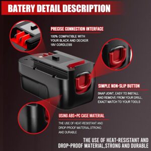 VANTTECH 2Pack HPB18 18V 4.0Ah Ni-Mh Replacement for Black and Decker Battery 18V Ni-Mh Compatible with HPB18-OPE 244760-00 A1718 FS18FL FSB18 Firestorm