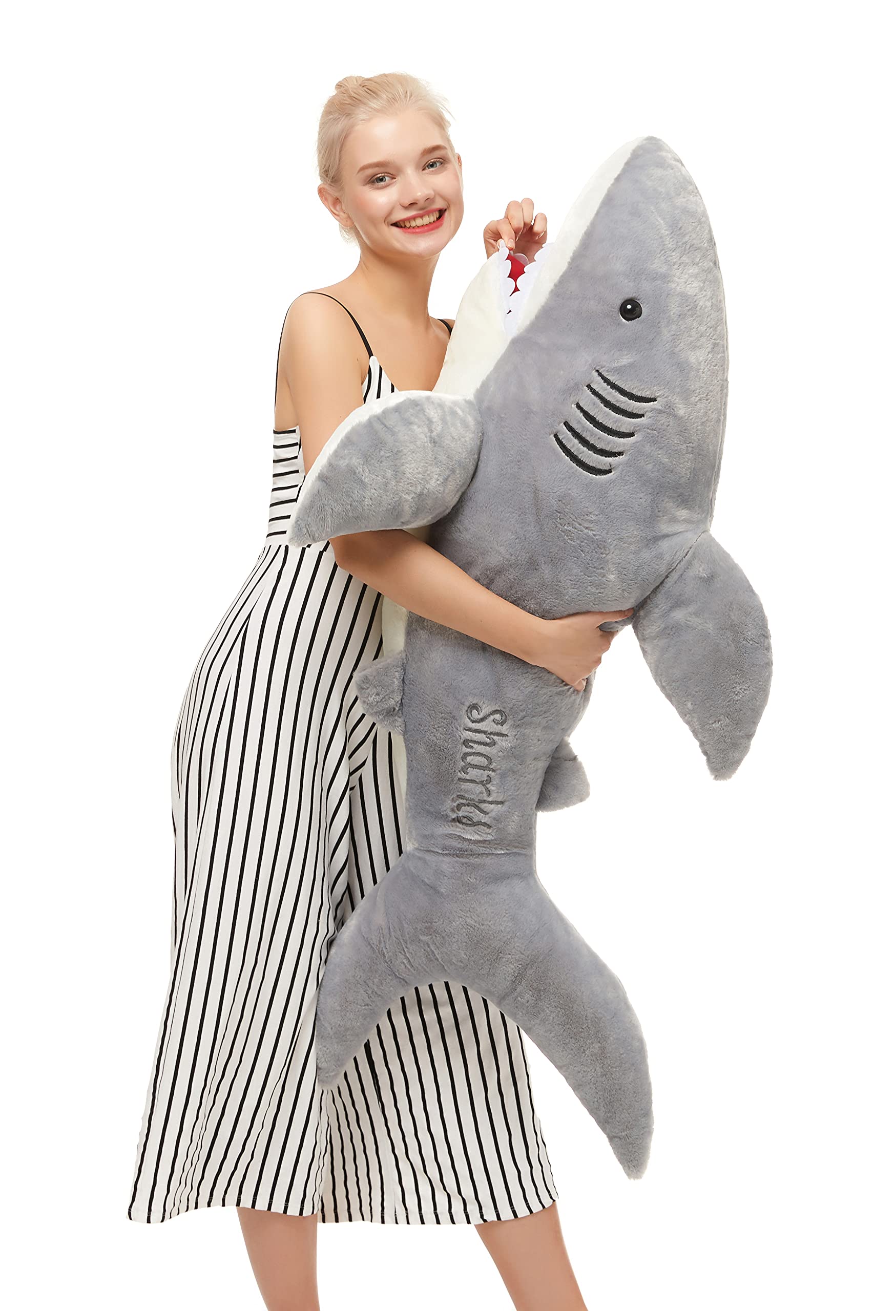 MorisMos Giant Shark Stuffed Animal 51", Giant Stuffed Shark Plush, 51 inch Large Shark Plush Pillow Toy Gift for Kids Girlfriend, Gray