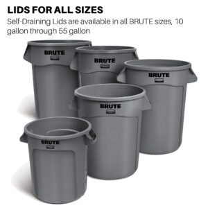 Rubbermaid Commercial Products BRUTE Heavy-Duty Round Trash/Garbage Can Lid, Black, Compatible with 32-Gallon BRUTE Container, Pack of 6