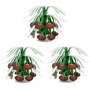 beistle football mini cascade centerpieces 3 piece sports decorations game day party supplies tableware, 7.5", green/white/brown