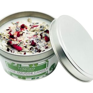 TOMOKO White Sage Candle, Sage Leaf, Rose, Lavender, Himalayan Salt & Essential Oil