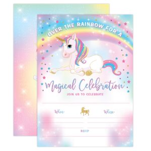 your main event prints unicorn birthday invitation - unicorn party invite - 20 fill-in style invitations - envelopes not included