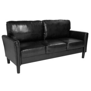 flash furniture bari upholstered sofa in black leathersoft