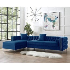 inspired home navy chaise sectional sofa - design: giovanni | 115" left facing | velvet | storage | metal legs | tufted design