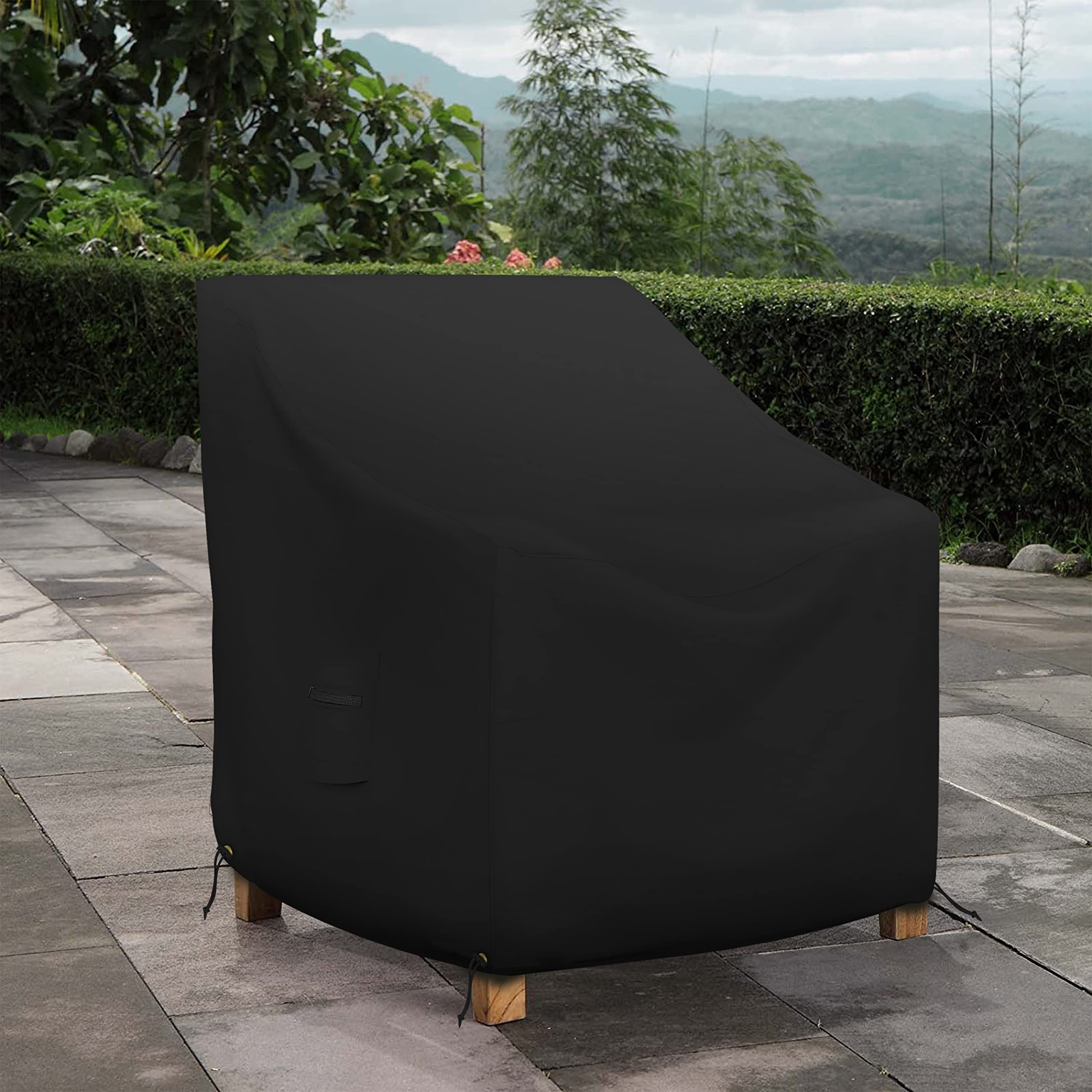 Covers & All Outdoor Chair Cover, 12 Oz Waterproof UV & Weather Resistant Patio Furniture Sofa Cover for Outdoor Outside Seating Lawn Garden, with Air Vents & Drawstrings (29”W x 30”D x 36”H, Black)