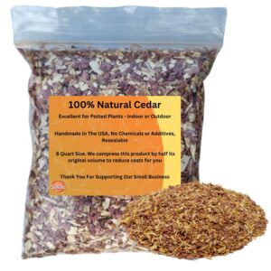 100% natural cedar chips | mulch | great for outdoors or indoor potted plants | dog bedding | pleasant earthy smell 8 quarts