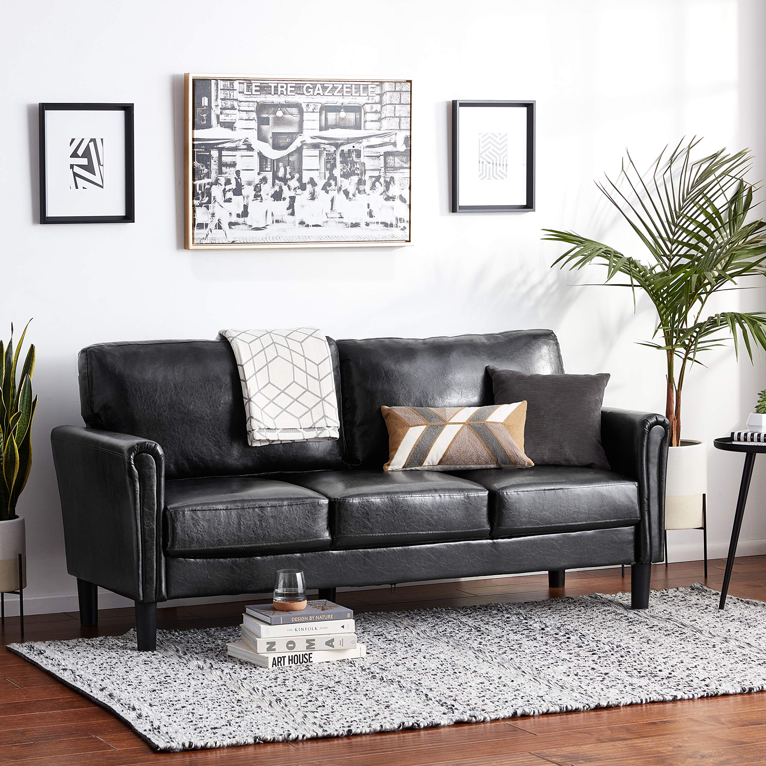 Flash Furniture Bari Upholstered Sofa in Black LeatherSoft