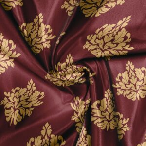 Lunarable Damask Fabric by The Yard, Designs from Orient Folklore Floral Elements Foliage Silhouette Illustration, Decorative Satin Fabric for Home Textiles and Crafts, 1 Yard, Beige and Ruby