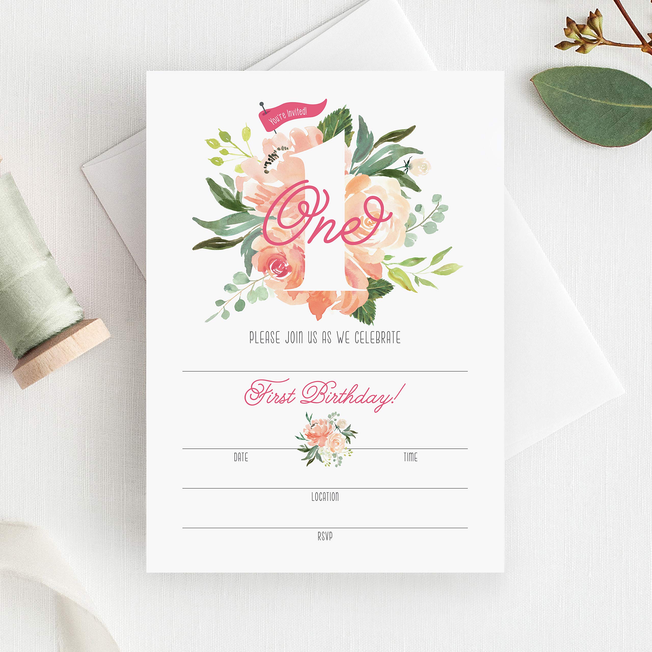 Bliss Collections Invitations with Envelopes for All Occasions, Invites Perfect for: Weddings, Bridal Showers, Engagement, Birthday Party or Special Event, Pack of 25 5x7 Cards - Pink Floral