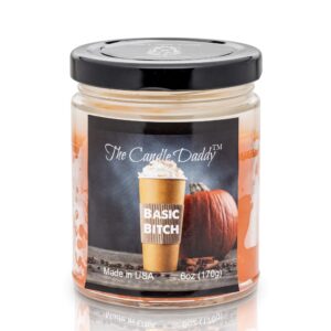 pumpkin spice candle - halloween fun and funny -6 ounce- 40 hour burn - basic bitch - poured in small batches in usa