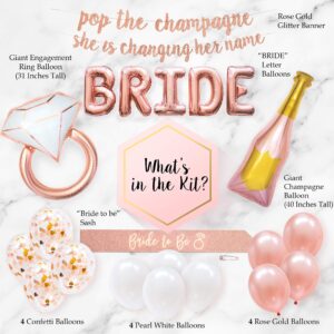 Effortless Events Bachelorette Party Decorations Kit, Bridal Shower Supplies, Bride To Be Decorations, Ring Foil, Rose Glitter Banner, Pop the Champagne She is Changing Her Name (Rose Gold)