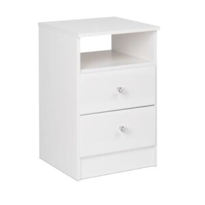 prepac astrid simplistic nightstand with 2 drawers and open shelf, functional bedside table with acrylic knobs 15.5" d x 16" w x 24.5" h, white, wdnh-0402-1-v